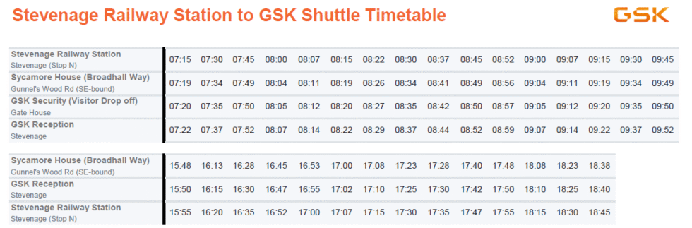 GSK Shuttle Bus Timetable - Richmonds Coaches